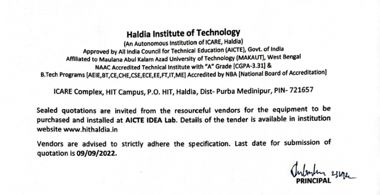 Inviting Quotation for AICTE IDEA Lab. [Upload Date : 23.08.2022 ...